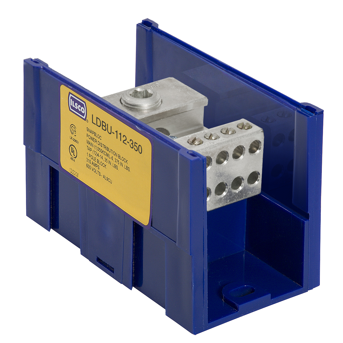Ilsco LDBU-22-350 Snapbloc Power Distribution Block, Modular Design, Dual Rated, Line Conductor ...