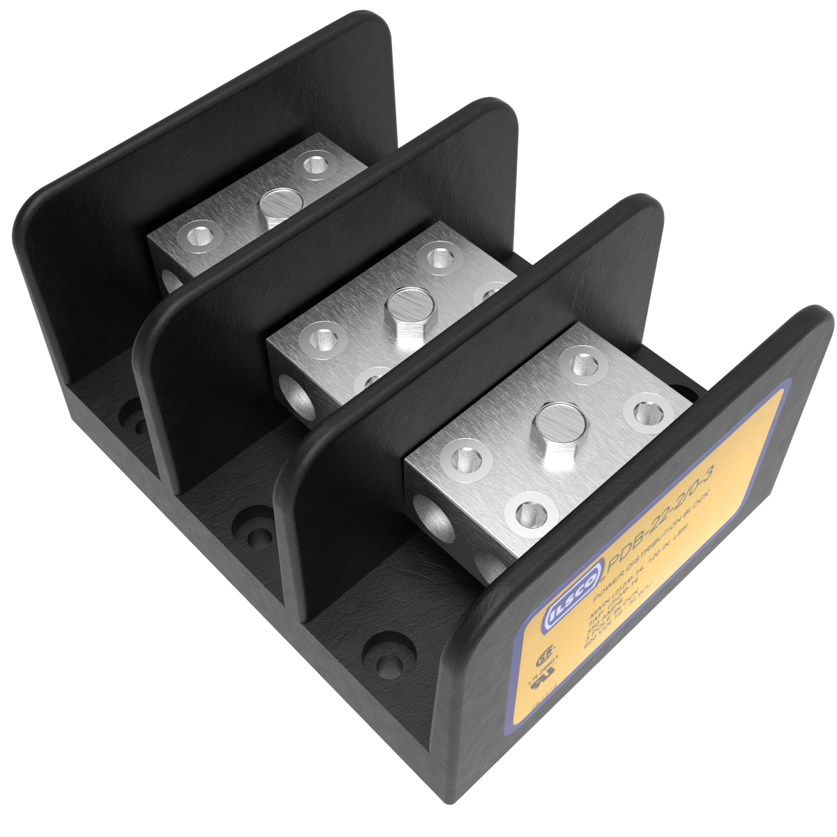 Ilsco PDB-22-2/0-3 Power Distribution Block, Dual Rated, Line Conductor Range 2/0-14, Load Range ...