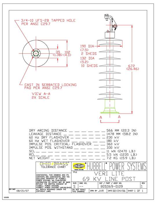 Hubbell Power 80S0690109 69 kV Silicone Rubber Horizontal Clamptop Line ...
