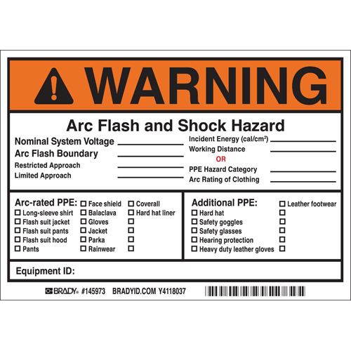 BRADY 145973 B7569 5X7 NFPA 70E 2015 - WARNING LABEL | Gordon Electric ...