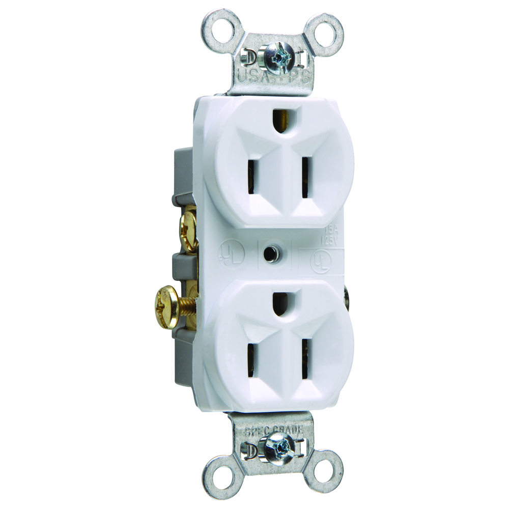 P&S CR15-W : DUPLEX RECEPTACLE 15A/125V SIDE WIRE WHITE | Gordon Electric Supply, Inc.