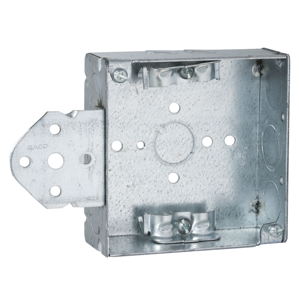 Raco 225 4" Square Box, Welded, 1-1/2" Deep with NMSC Clamps, Three 1/2 ...