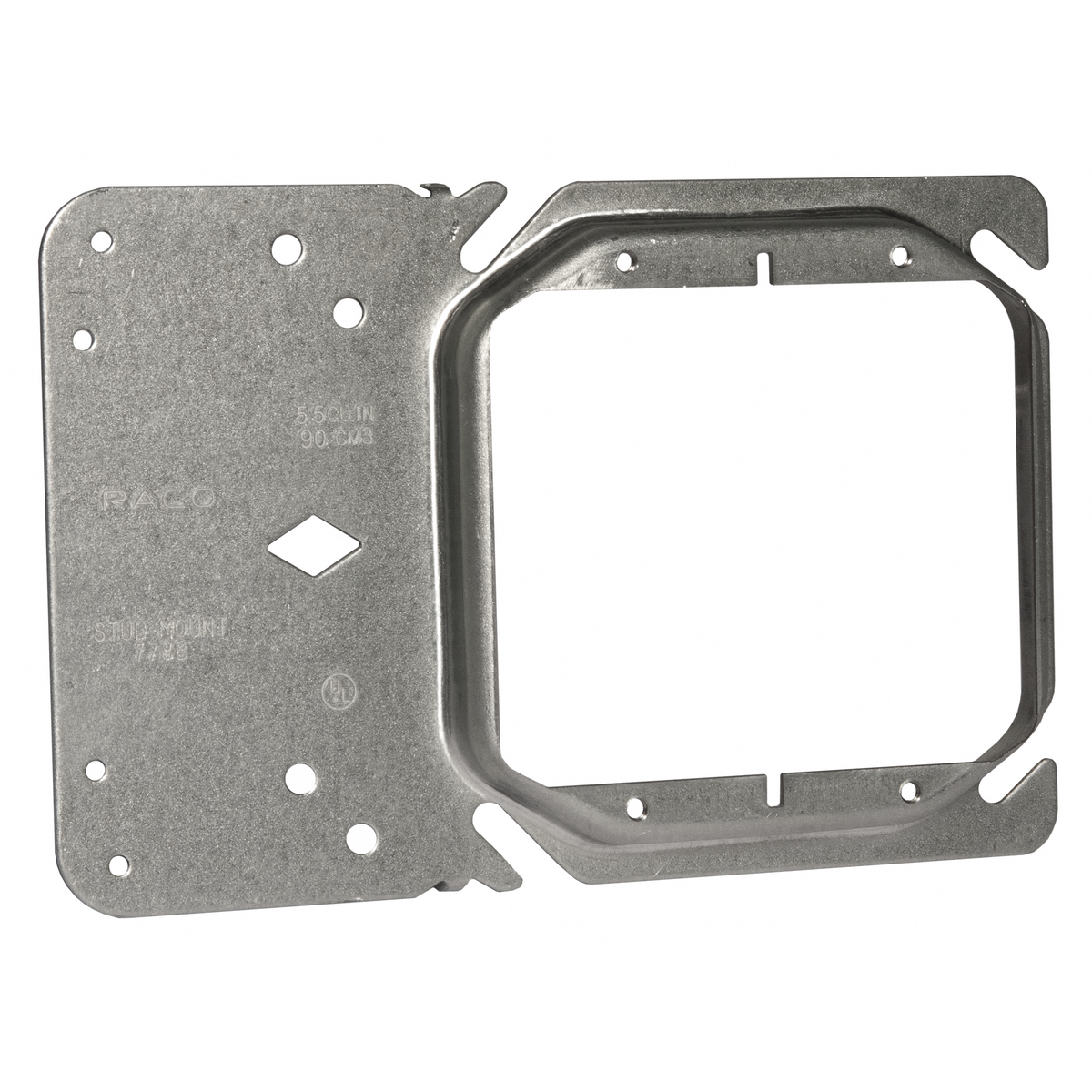 RACO 778B 4 Inch 1/2 Inch Raised Steel 2-Device Square Box Stud Mount Mud Ring | Cooper Electric