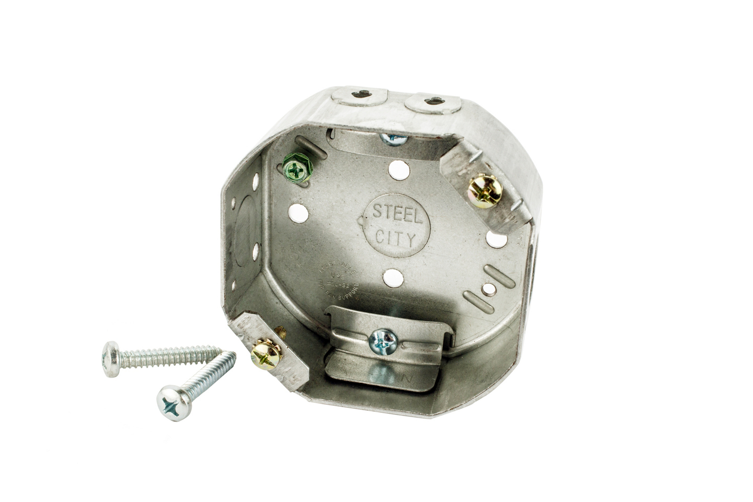Steel City 54151-CFB 4 x 1-1/2 Inch Octagon Ceiling Fan Box with 1/2 ...