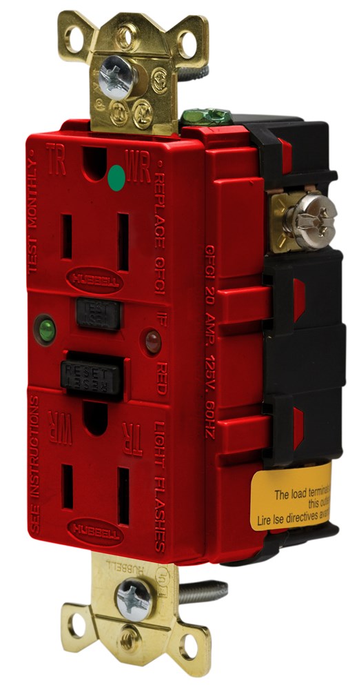 Hubbell GFR8200SGR15A/125V INDL. HG TAMPER ST GFCI, RED | Cooper Electric