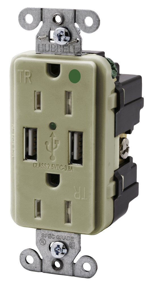 Hubbell USB8200-I USB Charger / Tamper-Resistant Hospital-Grade ...